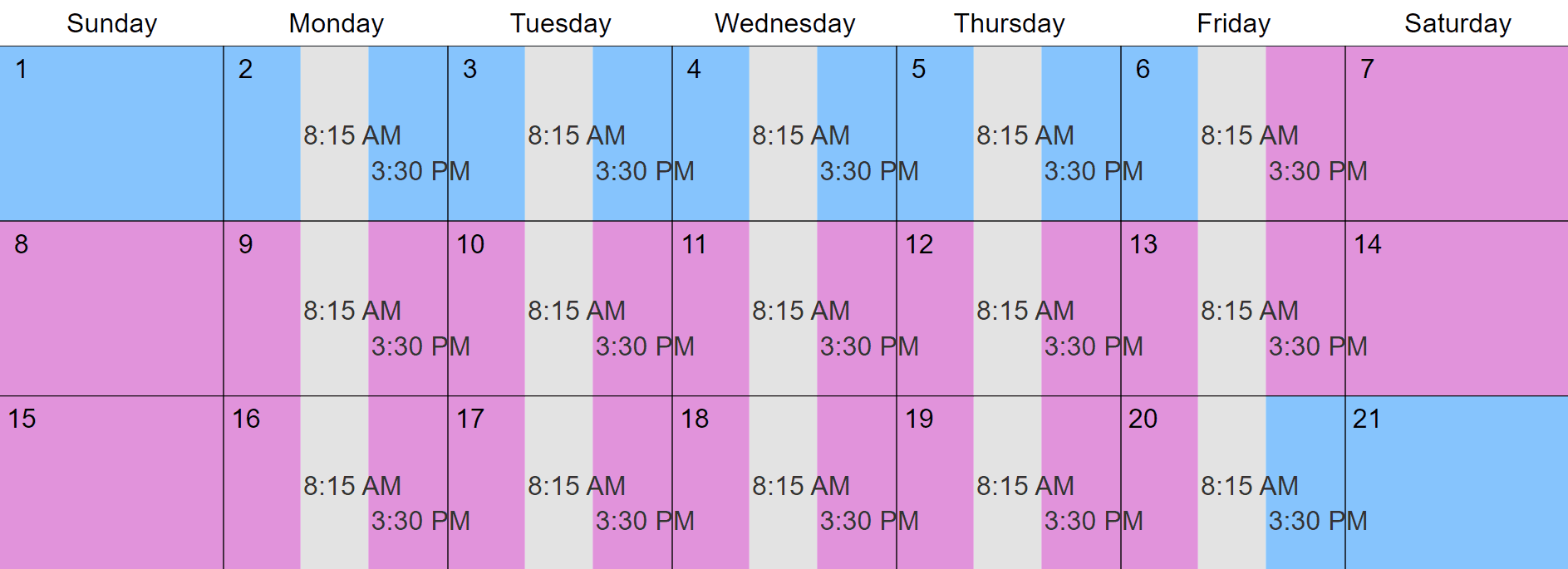 Every 3rd Week Custody Visitation Schedule Examples Create Yours